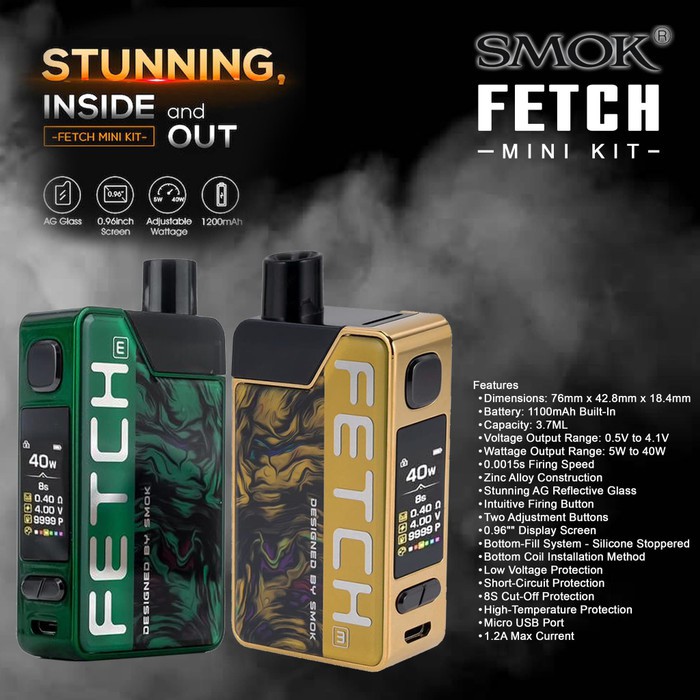 Jual VAPE SMOK FETCH POD KIT ROKOK ELEKTRIK AIO Pods System 1200MAH ...