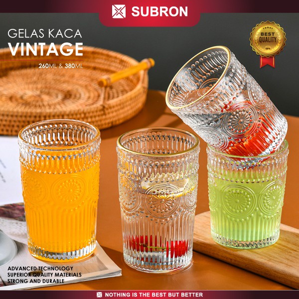Jual SUBRON Vintage Retro Gelas Kaca Kristal Gelas Estetik Aesthetic ...