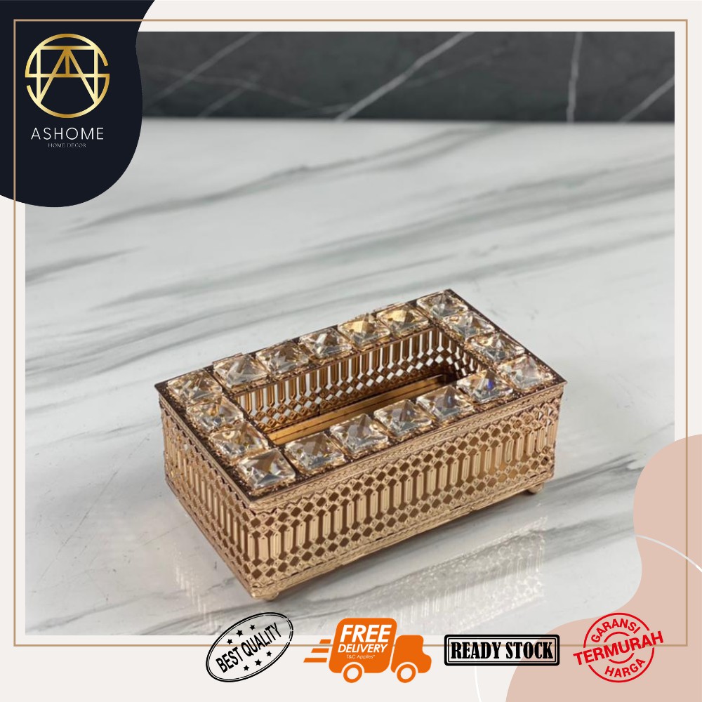 Jual ASHOME tempat tissue emas kristal motif garis-garis horizontal ...