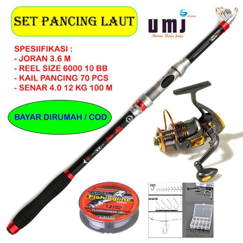 Jual Set Pancing Laut 4 in 1 JWS Joran 3.6 M Reel Size 6000 Senar dan ...