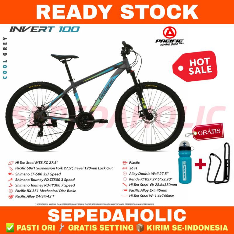 Jual Sepeda Gunung 27.5" Inch MTB PACIFIC INVERT 100 21 Speed Rem Cakram Bonus Botol+Holder ...