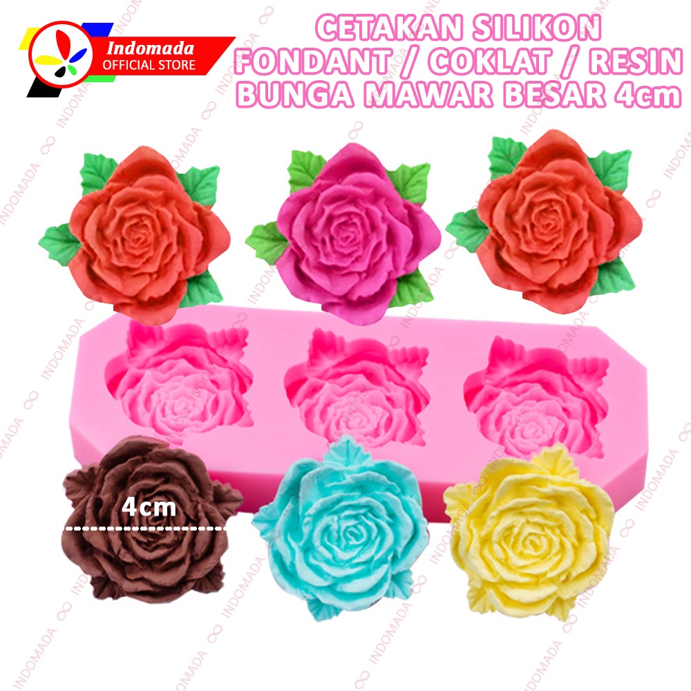 Jual Indomada Cetakan Fondant Silikon Bunga Mawar Besar 4.7 cm 3 Big ...
