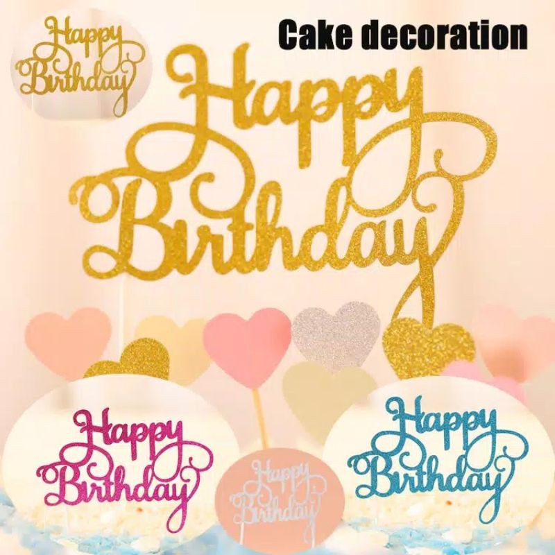 Jual Topper Happy Birthday Gliter/Hiasan Kue Desain Gliter Happy Birthday | Shopee Indonesia
