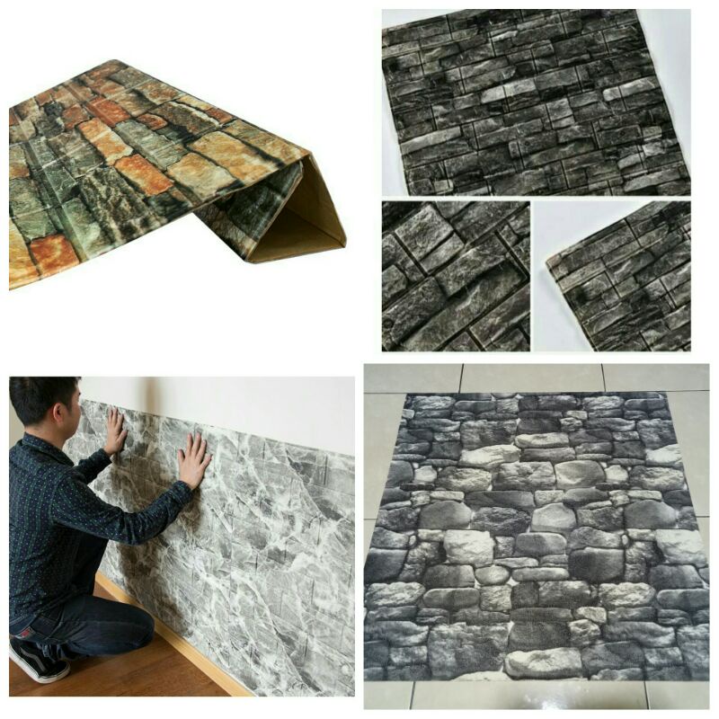 Jual Walpaper Wallpaper Foam 3D Batu Alam Size 77cm x 70cm | Shopee ...