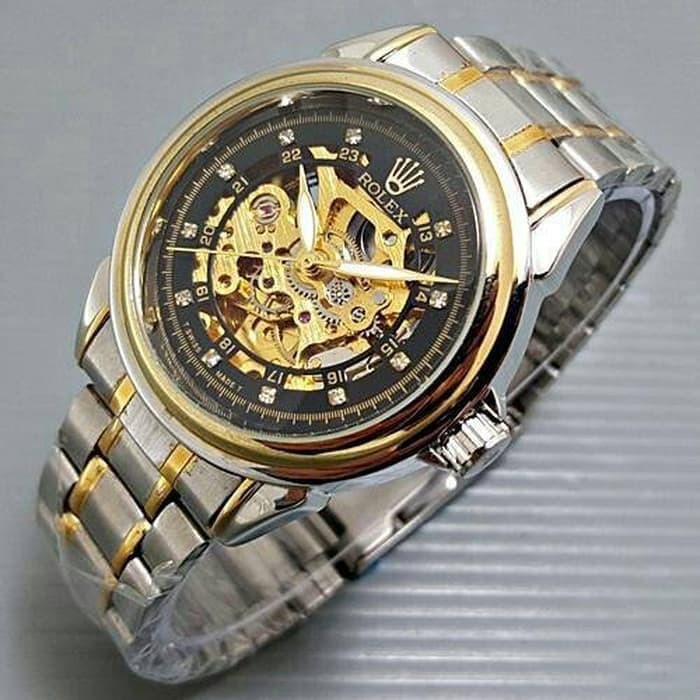 Jual ROLEX RANTAI AUTOMATIC SILVER GOLD (BLACK GOLD) | Shopee Indonesia