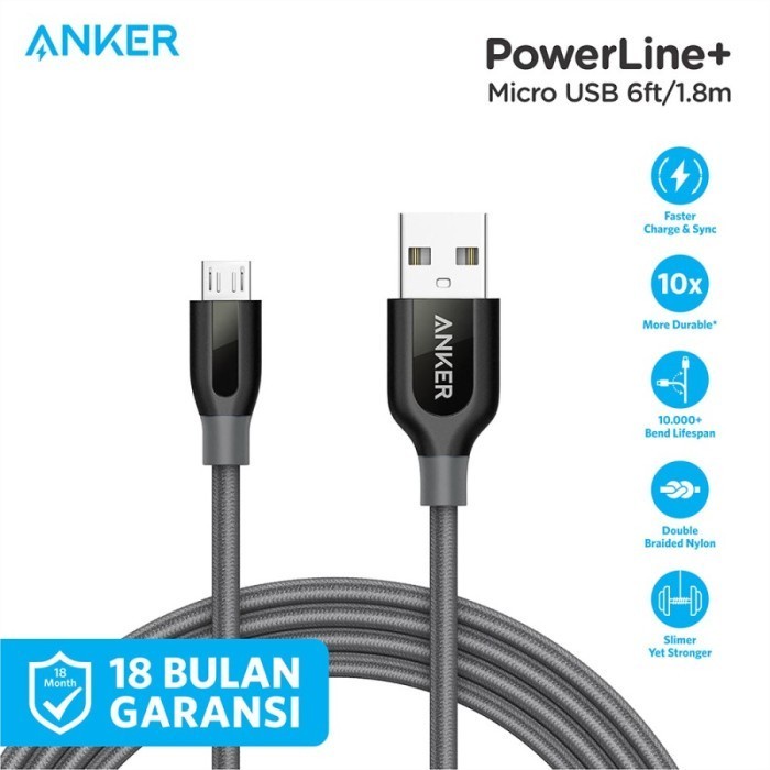 Jual Kabel Charger Anker PowerLine+ Micro USB 6ft/1.8m - A8143 - Abu AbU | Shopee Indonesia