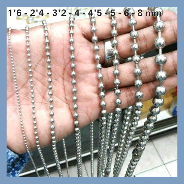 Jual Kalung pria biji lada besi putih asli anti karat bulat mrica monel ...