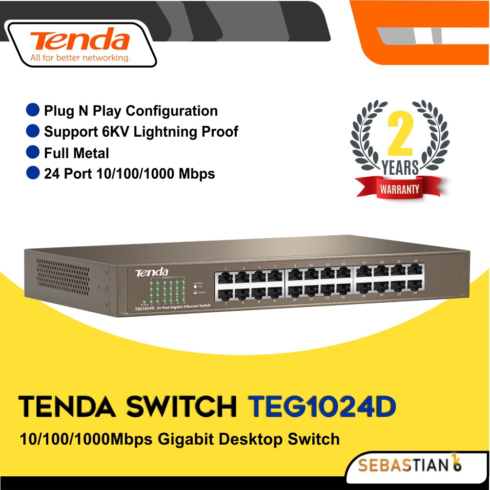 Jual Tenda Switch Hub TEG1024D 24-Port Gigabit Ethernet Switch | Shopee ...
