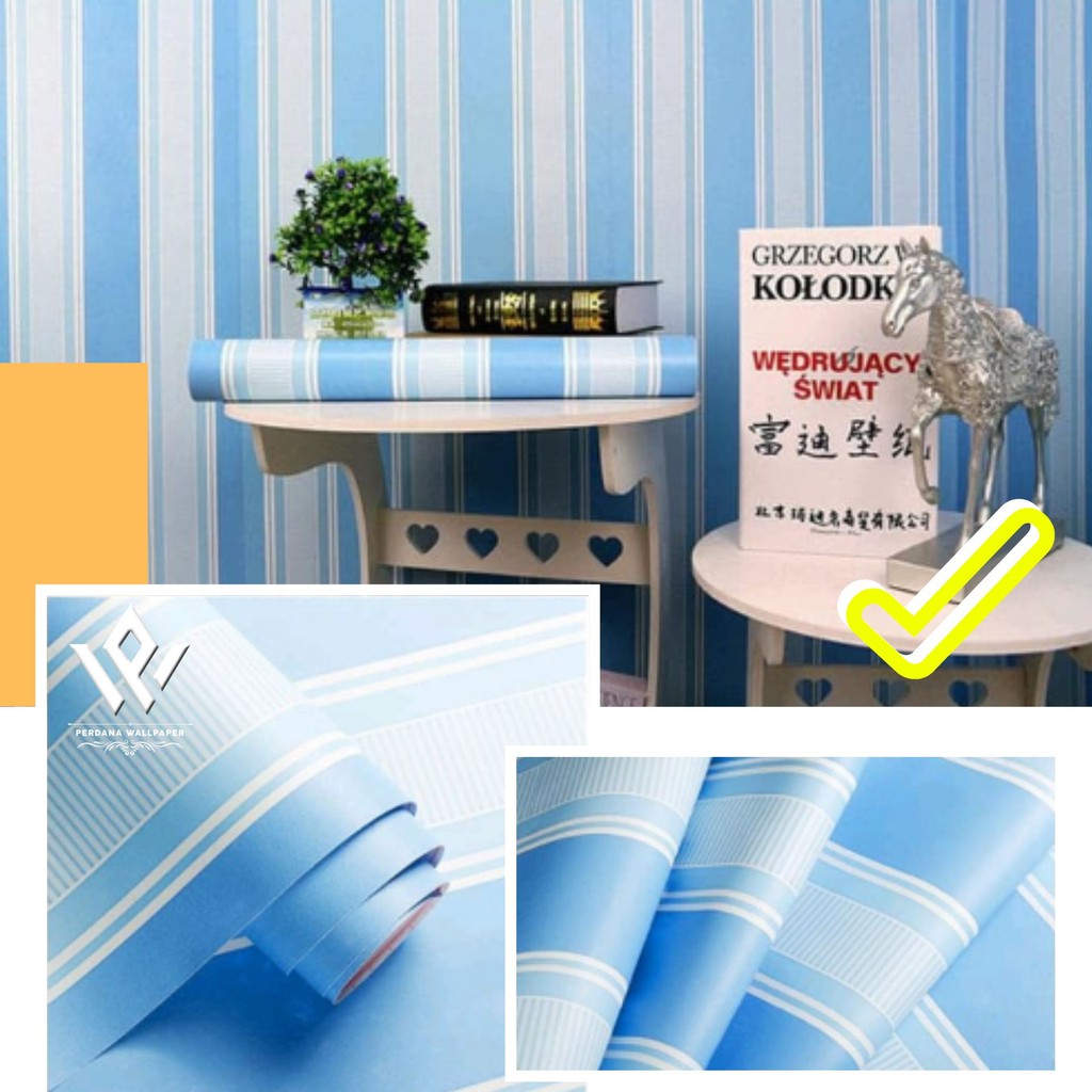 Jual Wallpaper Sticker - Wolpeper Dinding Stiker Salur Biru Anti Air ...