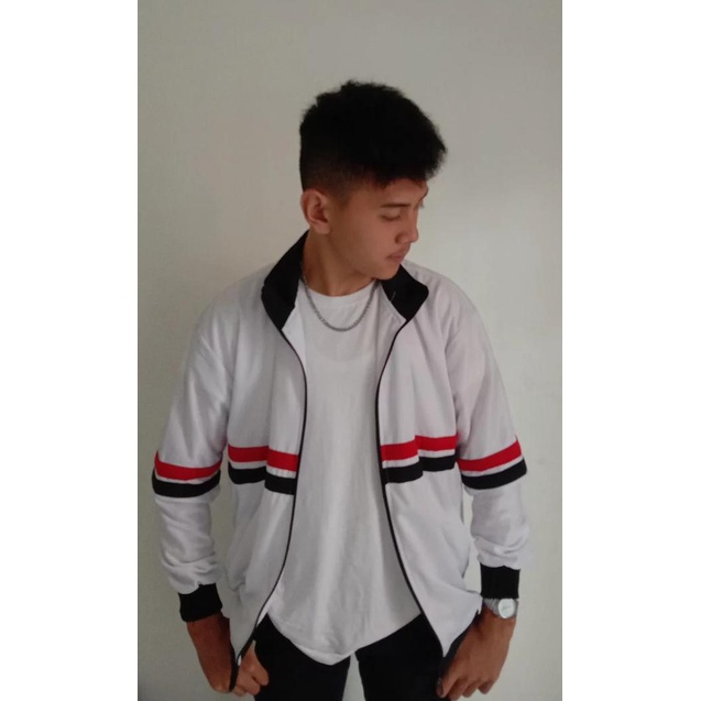 Jual Jaket Tracktop Putih List Merah Dan Hitam | Shopee Indonesia