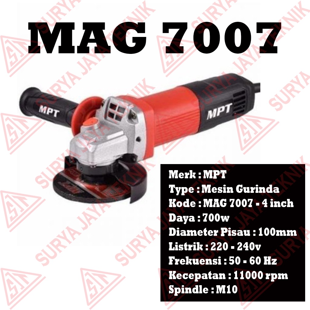Jual Mesin Gurinda Tangan 4 Inch 100mm MAG7007 700 Watt MPT | Shopee ...