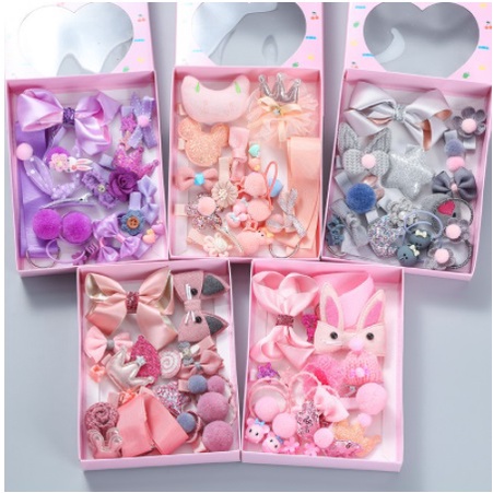 Jual Jepit rambut dan tali rambut anak korea set 18 in 1 kemasan BOX ...