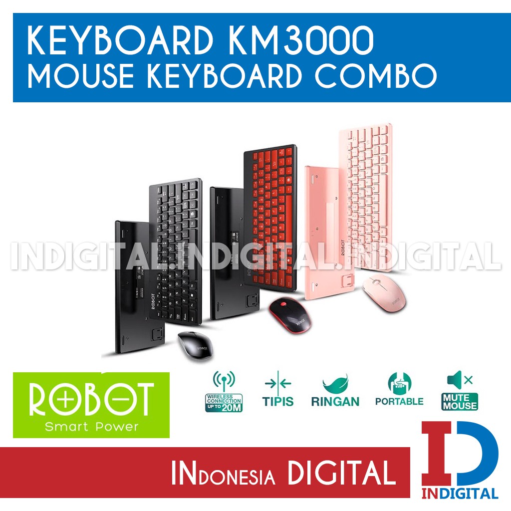 Jual ROBOT KM3000 Portable Mini Wireless Keyboard and Mouse Combo ...