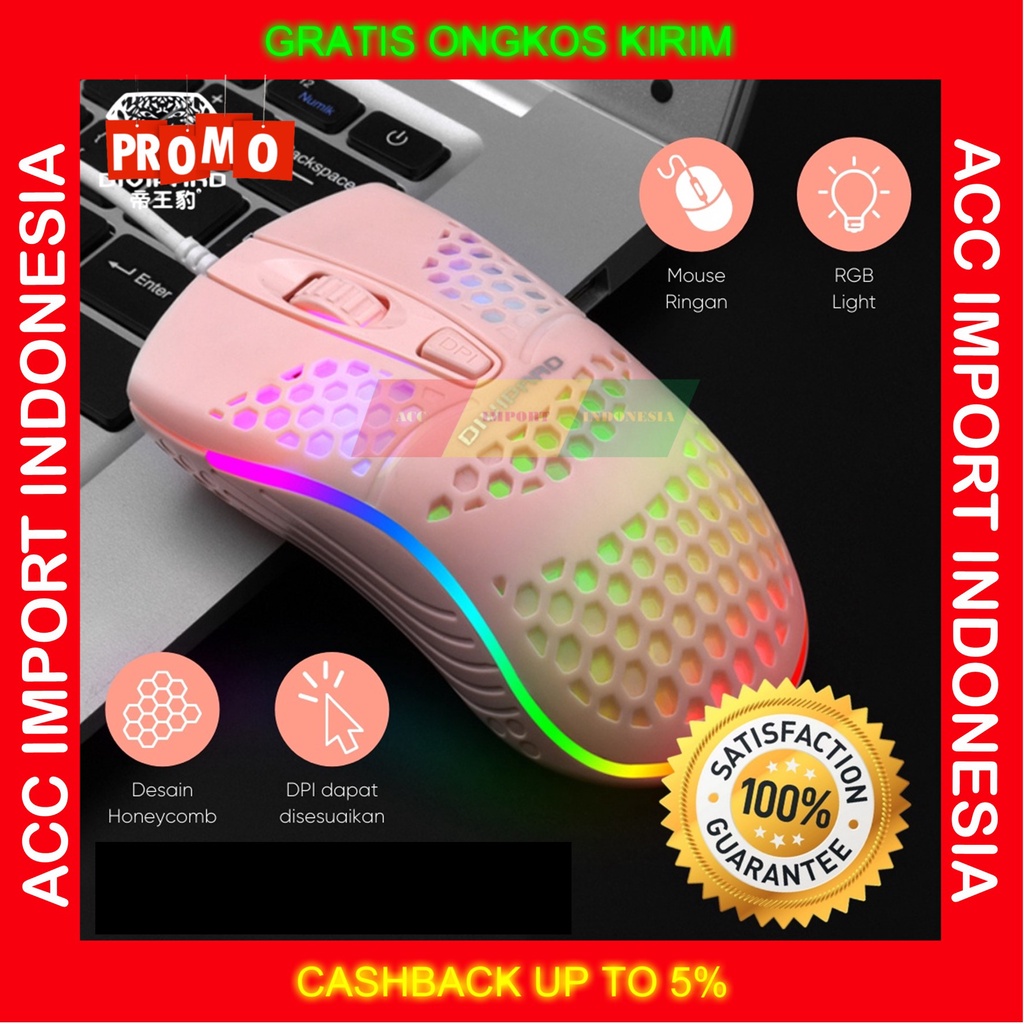 Jual Divipard Mouse Gaming Mouse Honey Comb LED RGB Wired Kabel PC ...