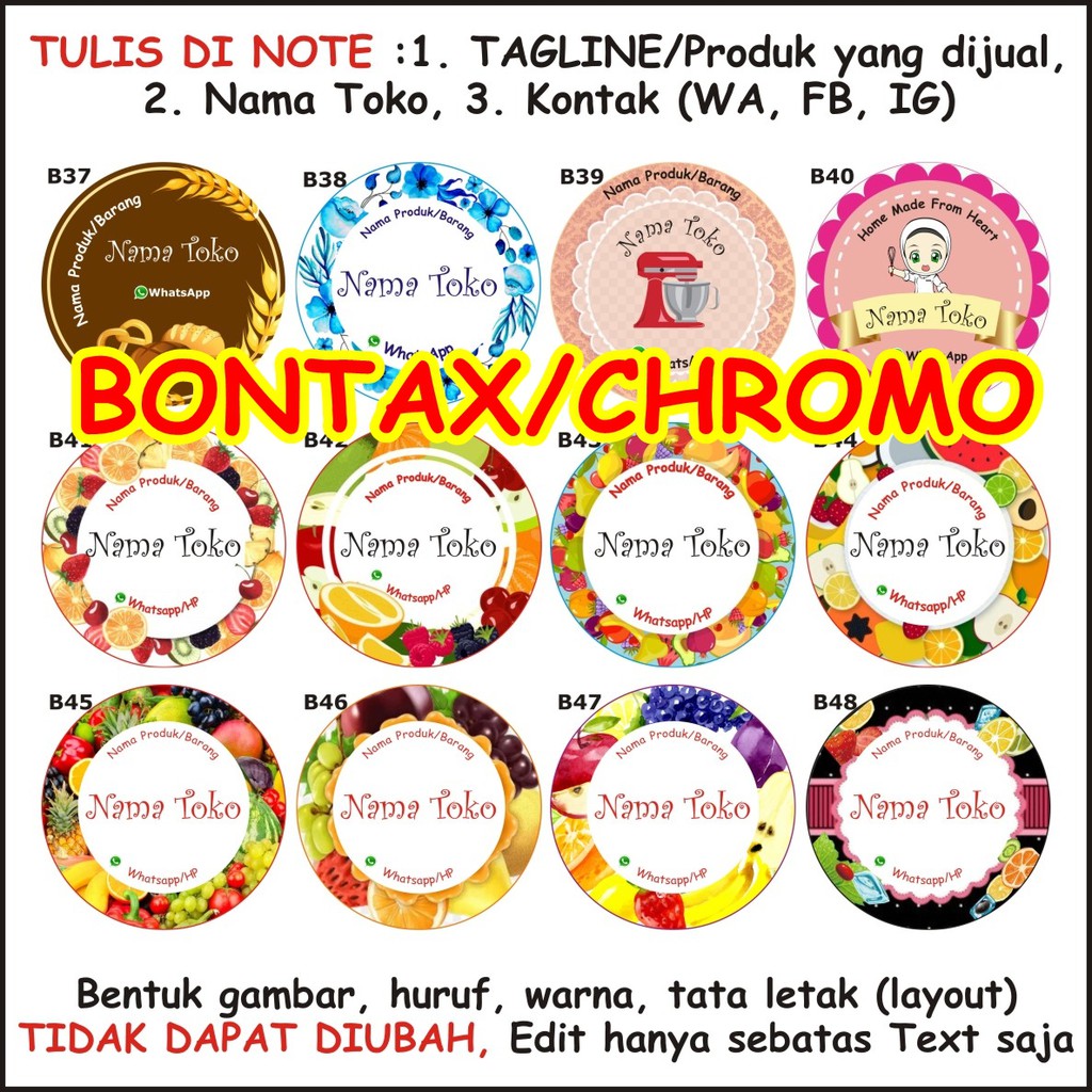 Jual (BONTAX-4) STIKER BULAT ISI 60/STIKER PRODUK/STIKER KEMASAN/STIKER ...