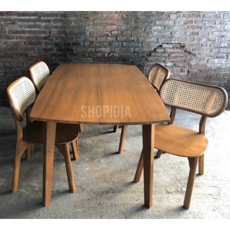 Jual MEJA MAKAN MINIMALIS RETRO KAYU JATI ROTAN CAFE KURSI ROPAN | Shopee Indonesia