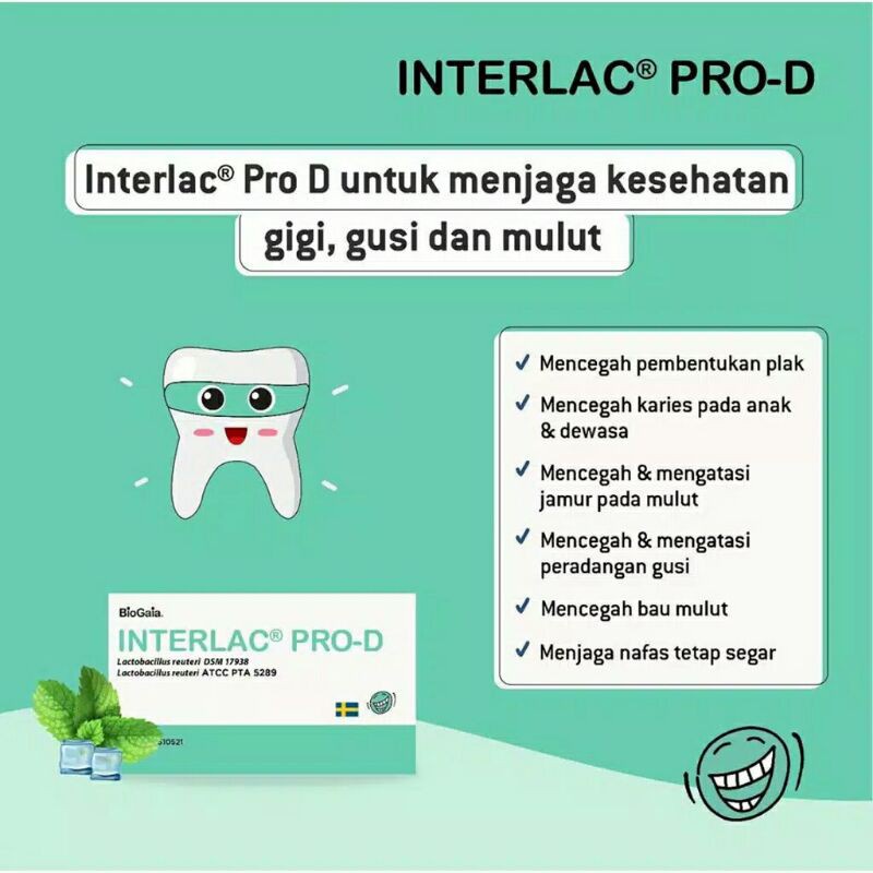 Jual BIOGAIA INTERLAC PRO D TABLET HISAP PROBIOTIK untuk kesehatan gigi ...