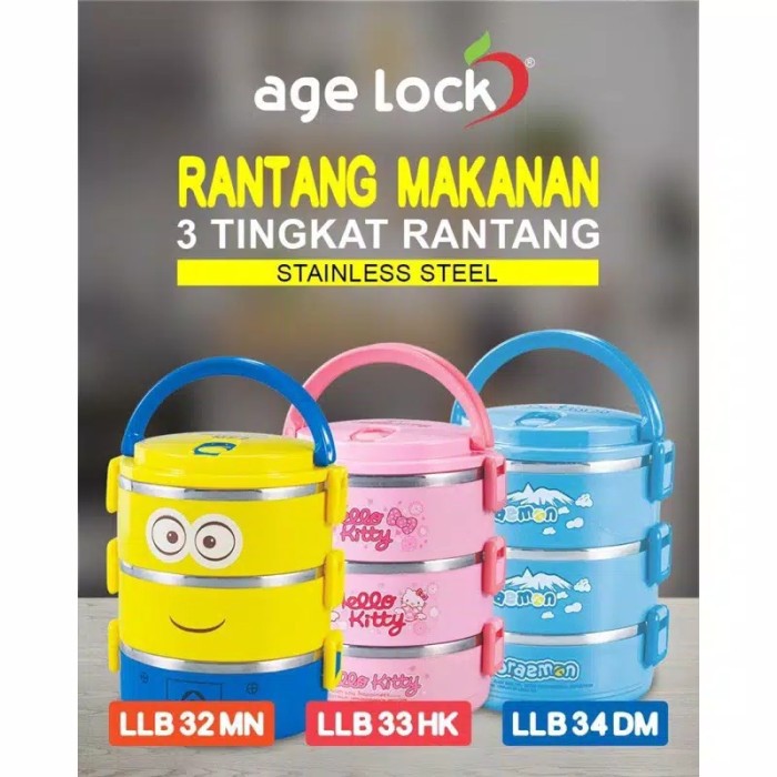 Jual Rantang Makanan Karakter Age Lock Rantangan 3 Tingkat - Hello ...