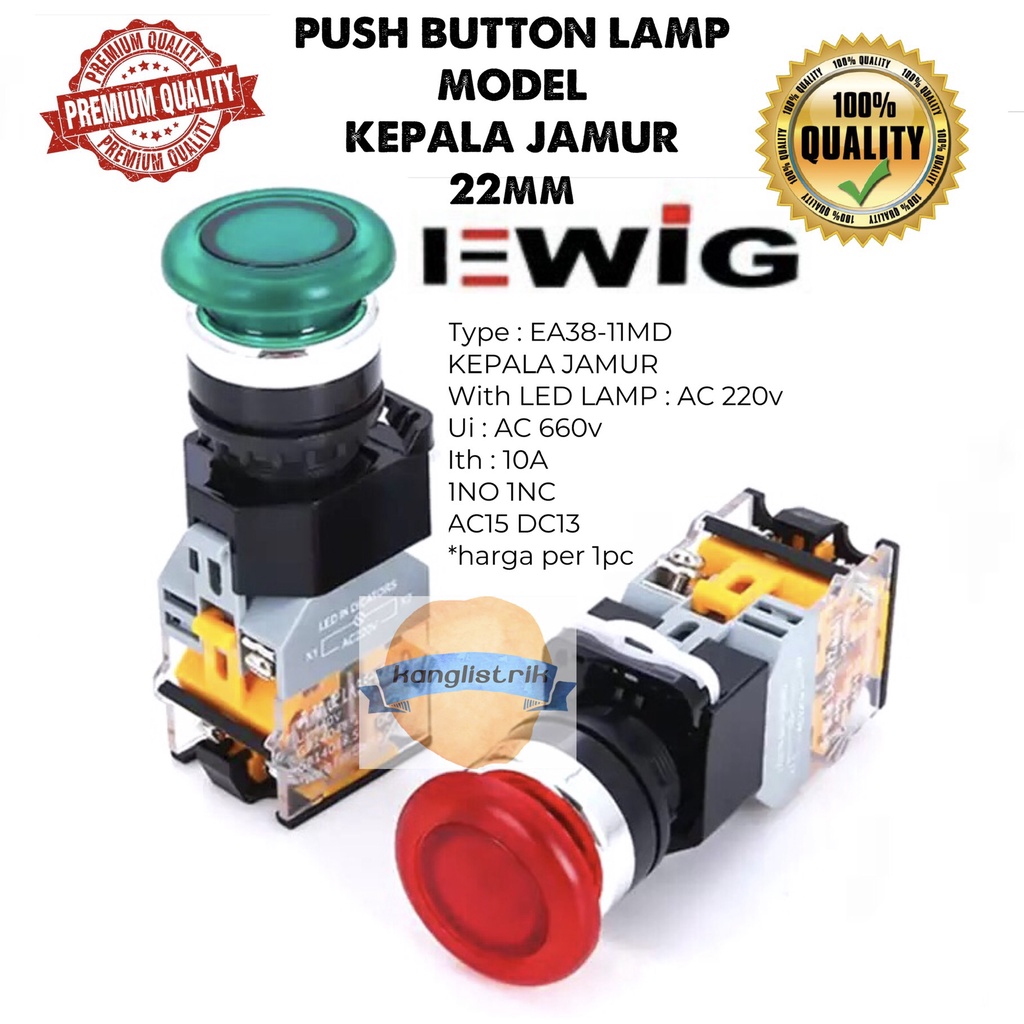 Jual PUSH BUTTON LAMPU LED ON OFF 22mm MODEL JAMUR 10A 660V TYPE EA38 ...