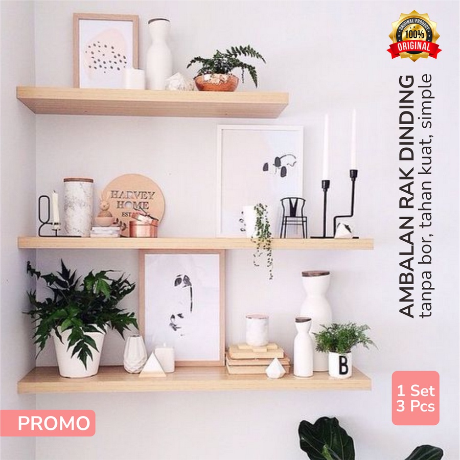 Jual Ambalan Dinding Minimalis | 3Set | Rak Kayu Gantung Tempel Dinding ...