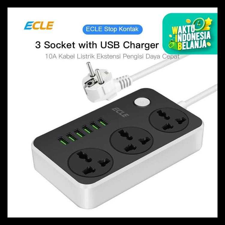 Jual Ecle Power Strip Portable Stop Kontak 3 Power Socket 6 Smart Usb Port Kode 596 | Shopee ...