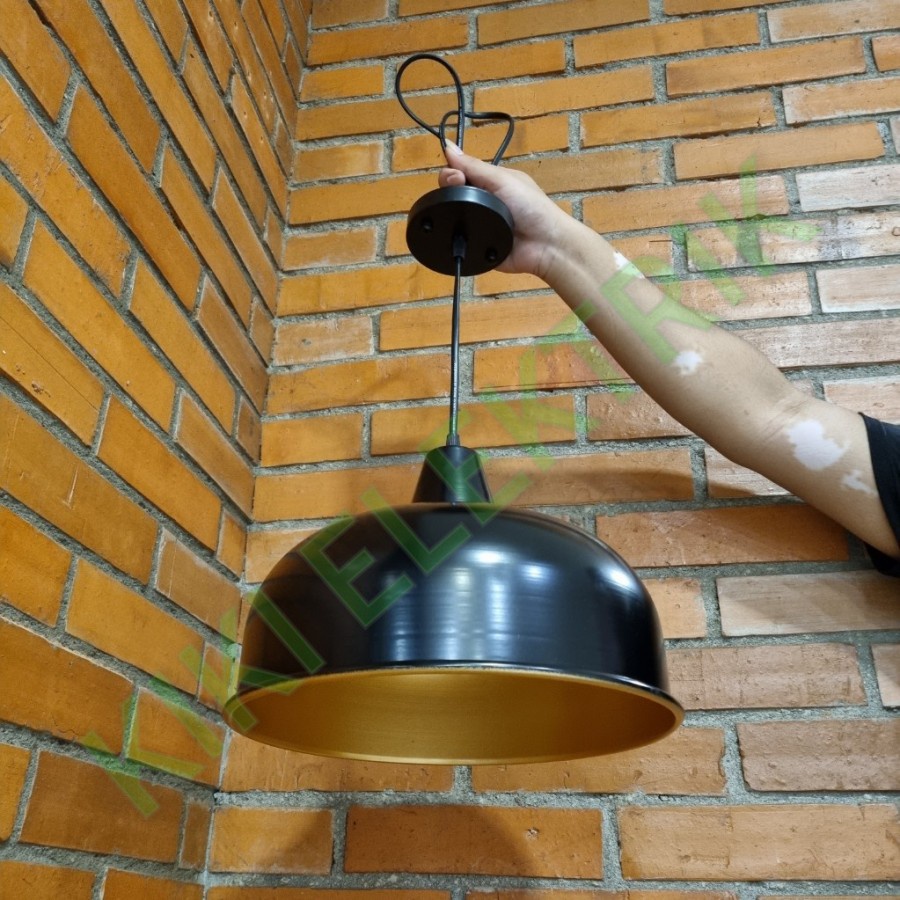 Jual Kap Lampu Gantung Hitam Diameter 31 cm ( Aluminium ) + Fitting Komplit - KE003 H/Emas ...