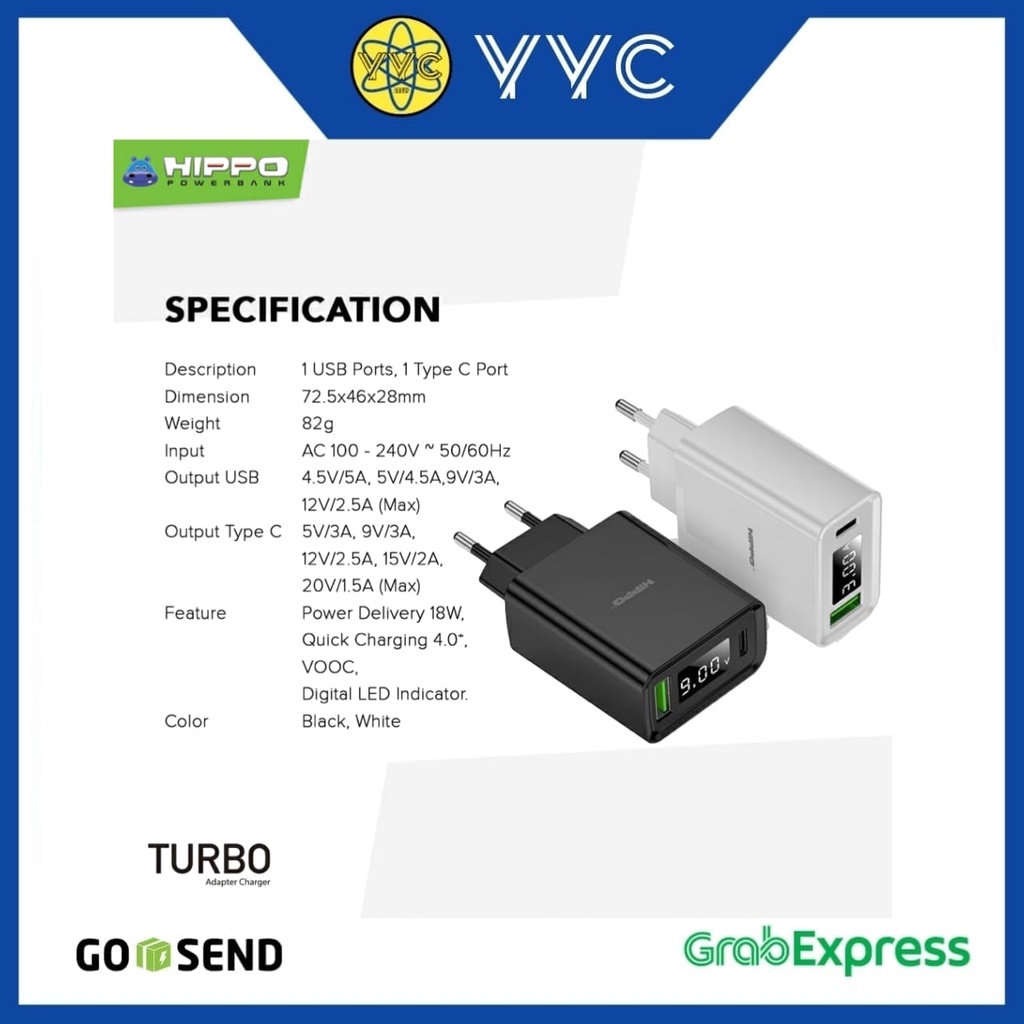 Jual Hippo Charger Turbo Multi Protocol PD+ QC 4.0 / VOOC | Shopee ...