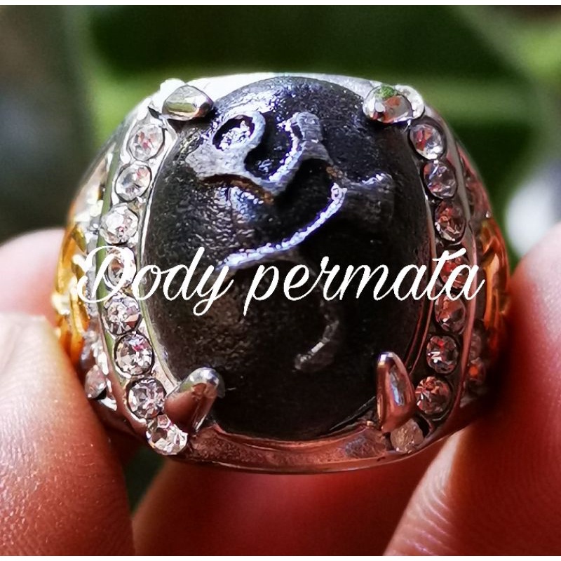 Jual Batu akik natural Meteor hitam motif lafadz muhammad | Shopee ...