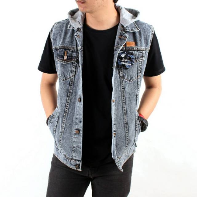 Jual Rompi Vest Denim Jeans Sandwash abu biru Hoodie Original Pria XXXL ...