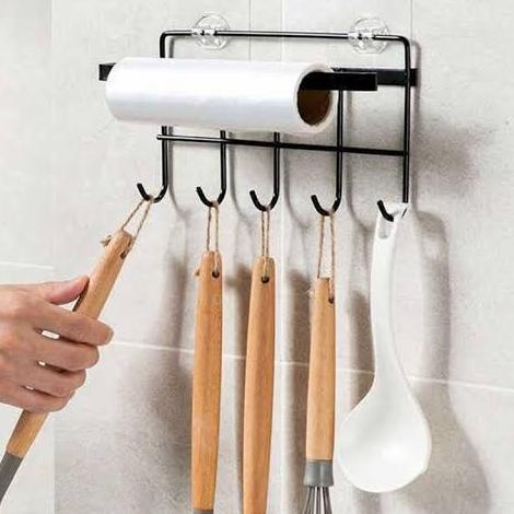 Jual Gantungan Roll Tissue Dapur Rak Gantung Lap Tisu 5 Hook Besi ...