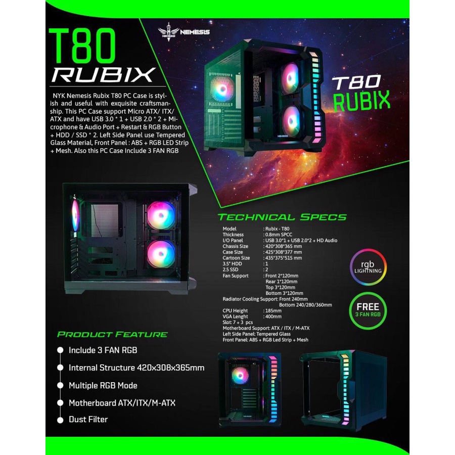 Jual PC Case / Casing Gaming NYK Nemesis RUBIX T80 | Shopee Indonesia