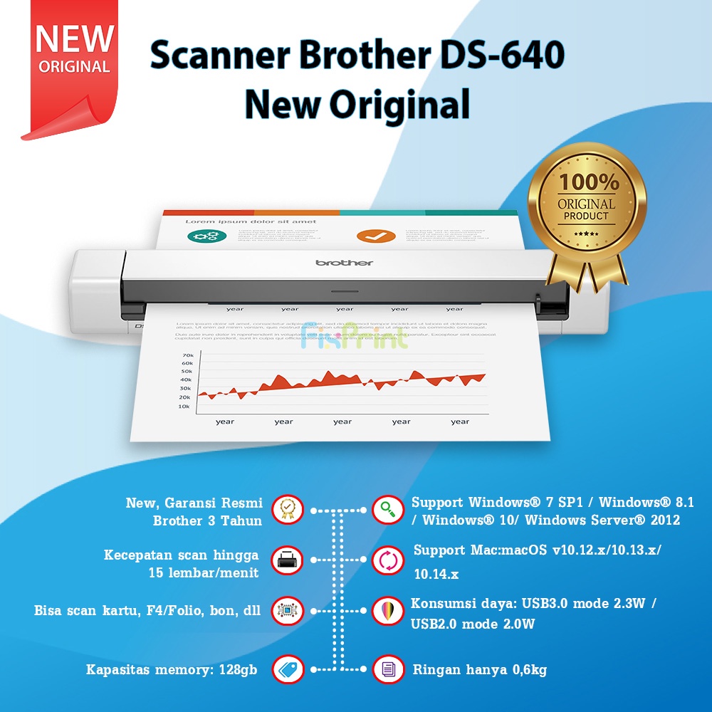 Jual Scanner Brother DS-640 Compact Mobile Document Scanner DS640 New ...