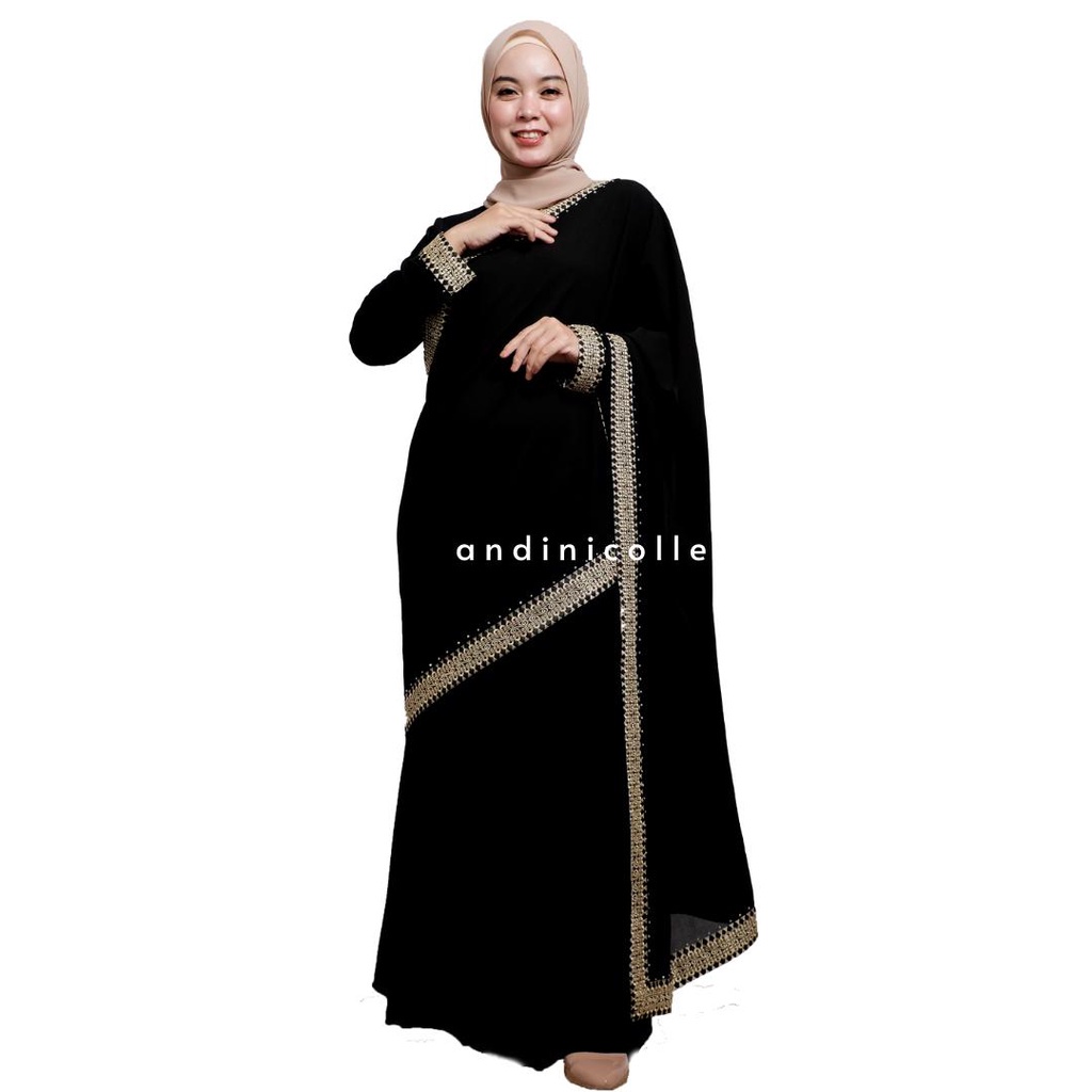 Jual Andinicollection Abaya Turkey 130 Amarta Selendang India Hitam ...