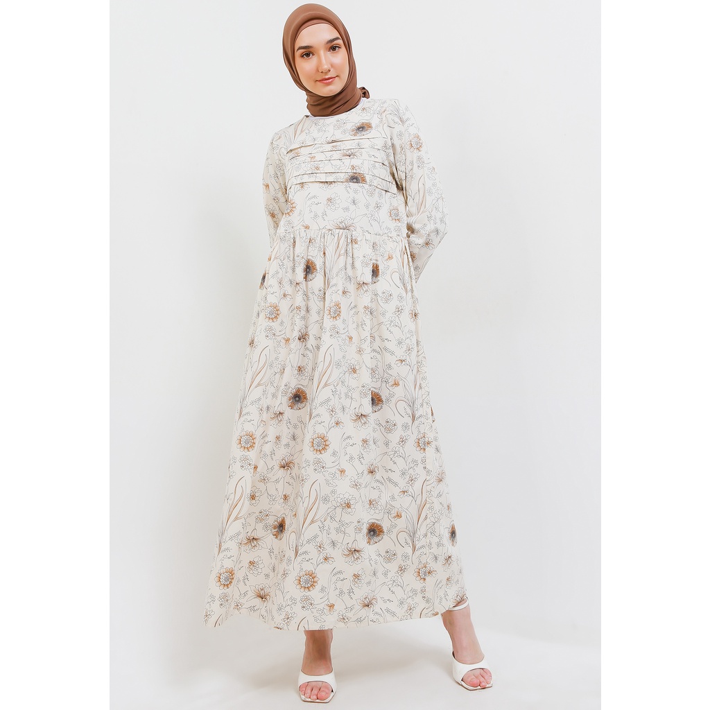 Jual MFMW Teline Dress Gamis Cream Motif Bunga | Shopee Indonesia