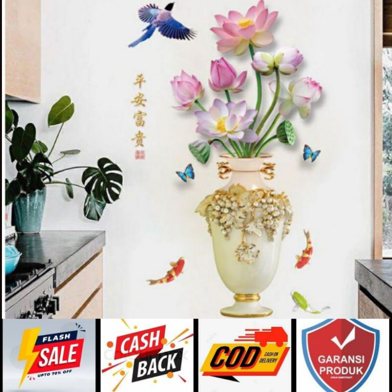 Jual wall sticker 3d stiker dinding 3d motif pot bunga | Shopee Indonesia