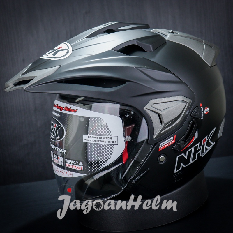 Jual NHK HELM PREDATOR CRYPTON SOLID | BLACK DOFF | DOUBLE VISOR ...