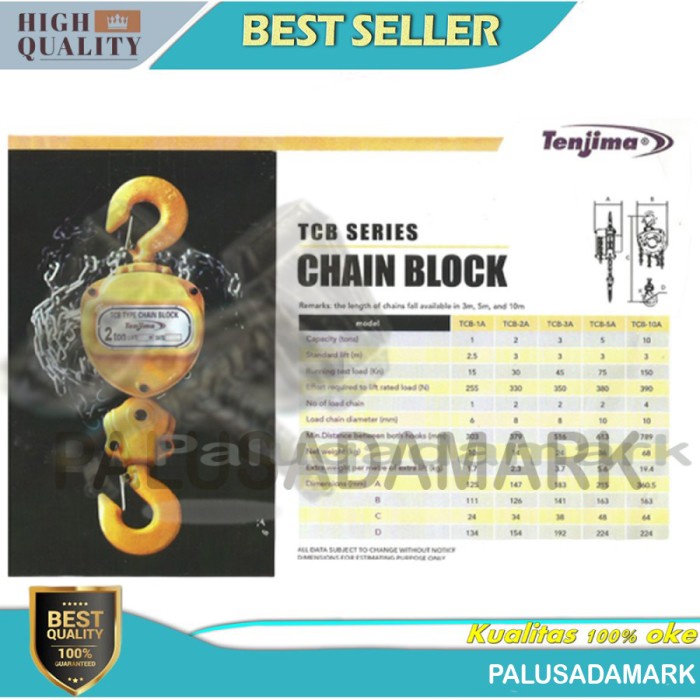 Jual BLOCK-CHAIN- TAKEL CHAIN BLOCK KATROL MANUAL TCB TENJIMA 1 TON 3 ...