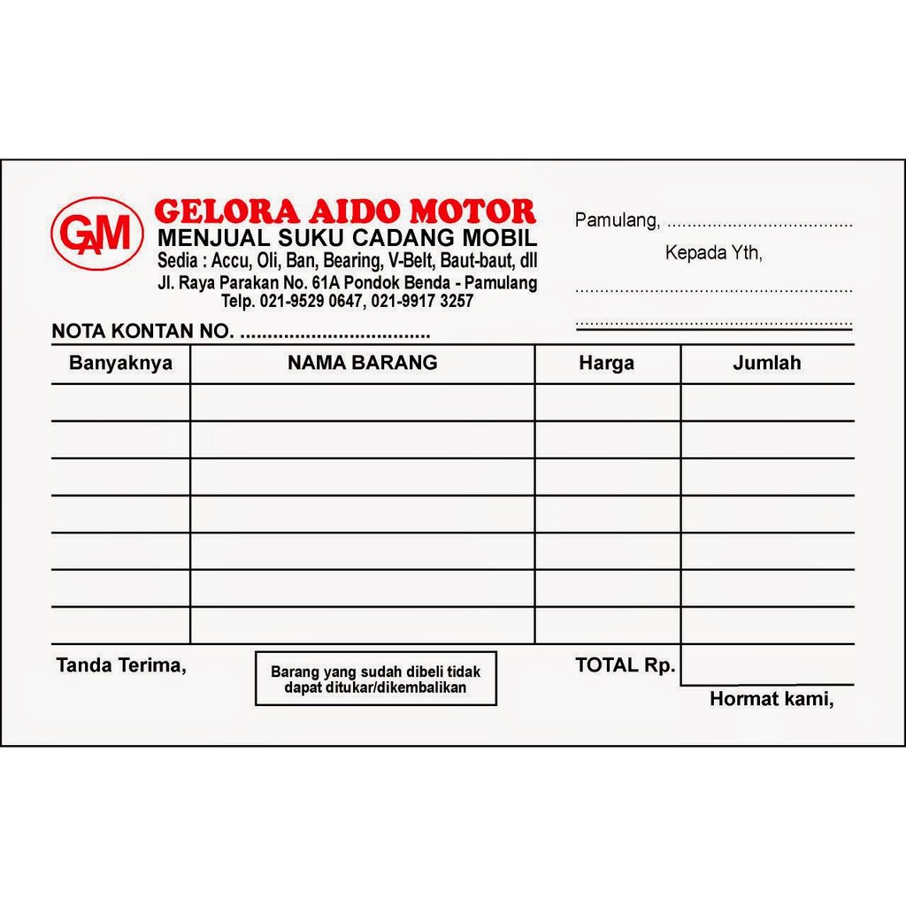 Jual Cetak Nota/Invoice/Kwitansi/Memo/Surat Jalan NCR 4 ply 2 warna ...