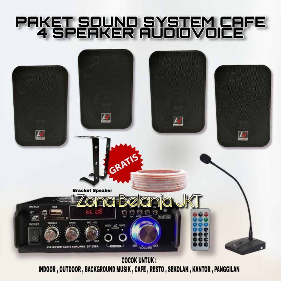 Jual Paket Sound System Indoor Cafe Resto Klinik 4 Speaker Audiovoice Amplifier USB Bluetooth ...