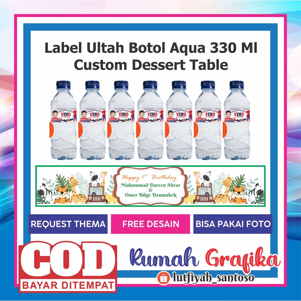 Jual Label Ultah Botol Aqua 330 ml Custom Dessert Table STIKER BOTOL ...