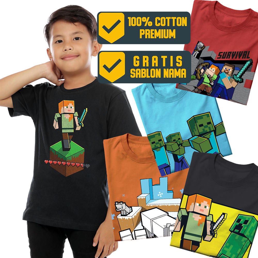 Jual MineCraft - Kaos Baju Mine Craft Anak, Remaja Dan Dewasa Sablon ...
