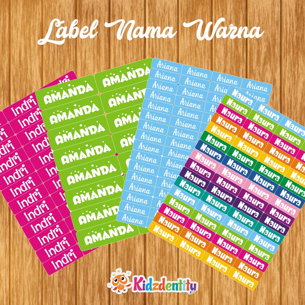 Jual STIKER LABEL NAMA WATERPROOF BASIC FULL COLOUR | Shopee Indonesia