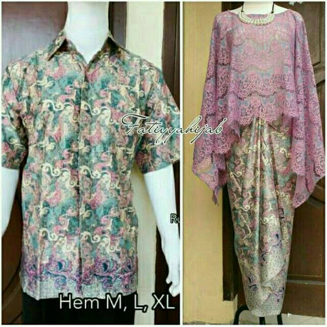 Jual Real pict Couple cape brukat batik motif keong / Kebaya Modern ...