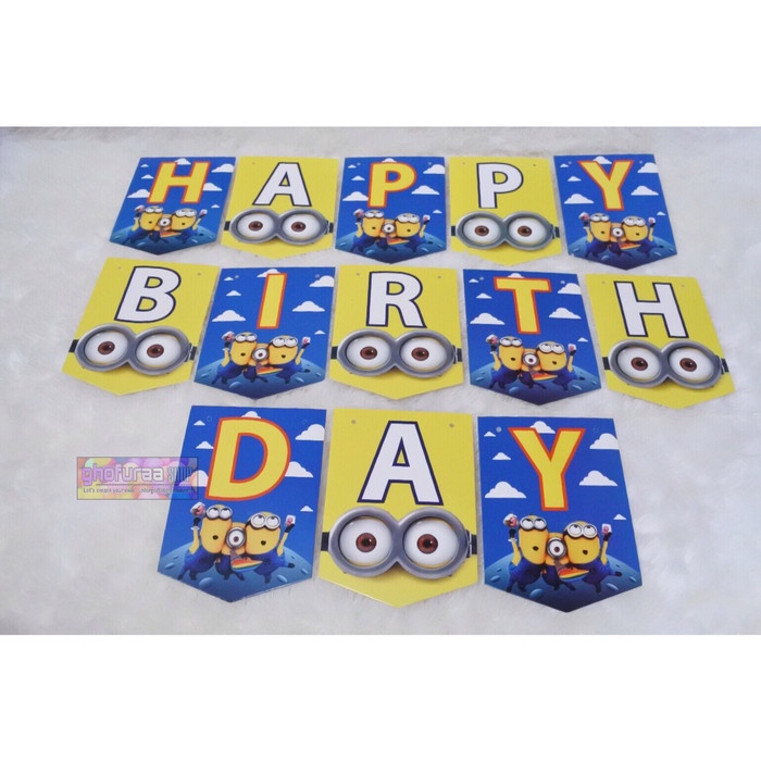 Jual Banner HBD Karakter Minion Bunting Flag Happy Birthday Ulang tahun ...