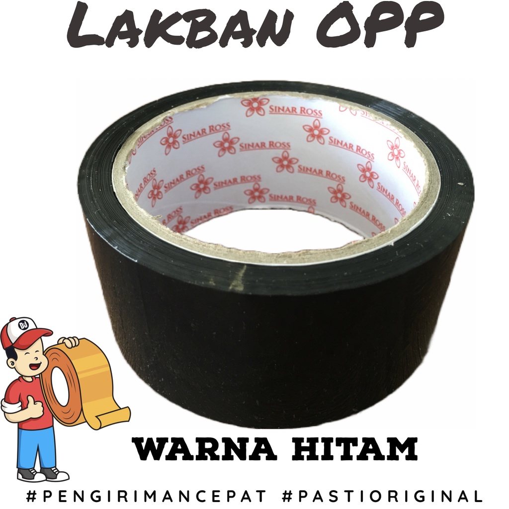 Jual Lakban OPP HITAM 2 inch 45mm 50 Meter Sinar Ross PER 1 ROLL ...