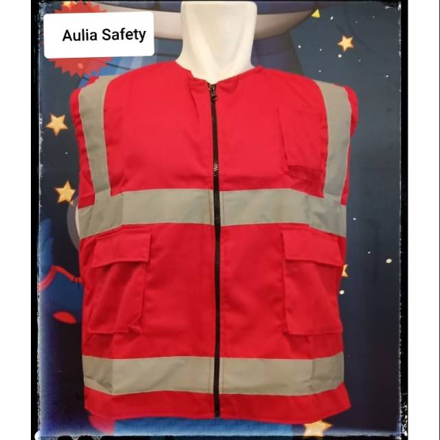 Jual Rompi Safety Warna Merah / Rompi Proyek / Logo K3 Dan Bendera ...