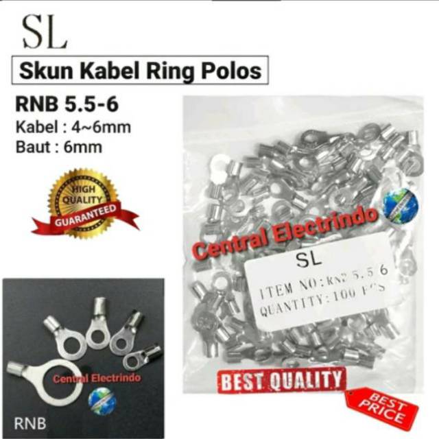Jual Skun Kabel Ring Polos RNB 5.5-6 Kabel 4~6mm Baut 6mm SL. | Shopee ...