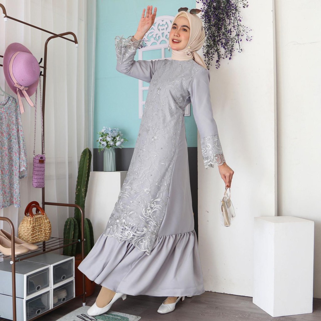 Jual Gamis Pramitha Brokat Tile TUlle Glitter Maxi Dress Gamis Pesta Lebaran Kondangan Tille ...
