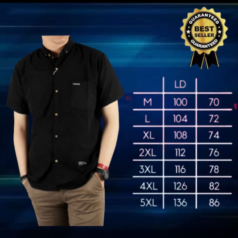 Jual Kemeja jumbo pria warna hitam lengan pendek polos big size ld 130 motif cowol oversize ...