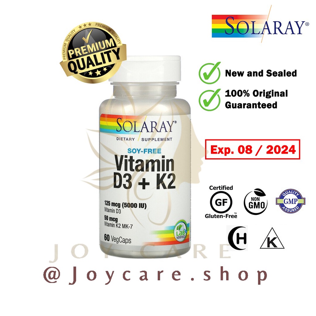 Jual PROMO Solaray Vitamin D3 K2, Vit D3 5000 IU + K2 Mk7 50mcg 60 veg ...